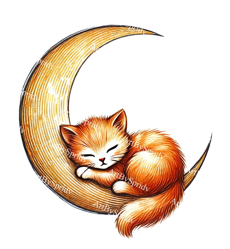 Sleeping Fox on Crescent Moon PNG, Cute Woodland Animal Clipart, Dreamy ...