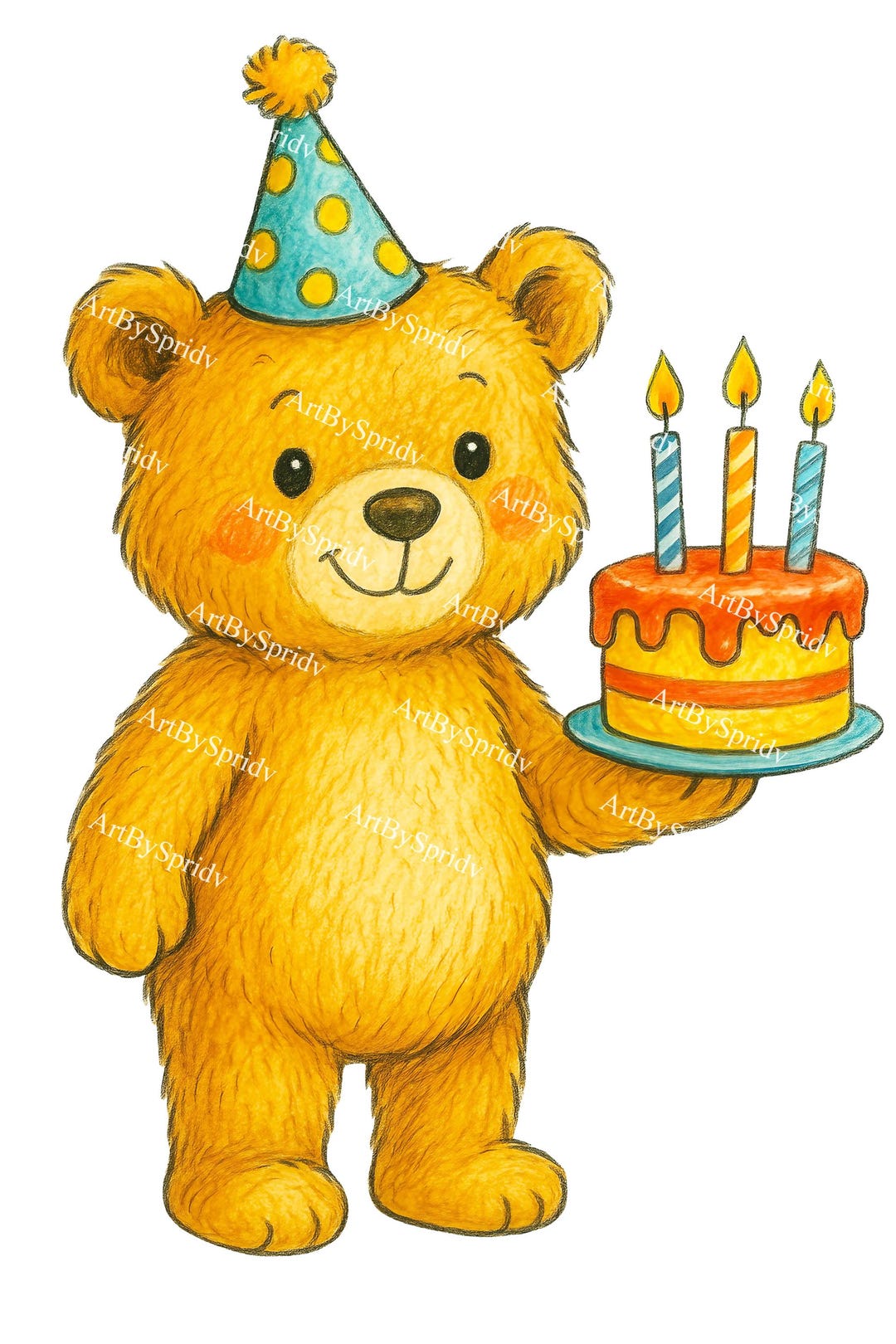 Cute Birthday Bear Clipart PNG – Adorable Cartoon Teddy Bear With Cake ...