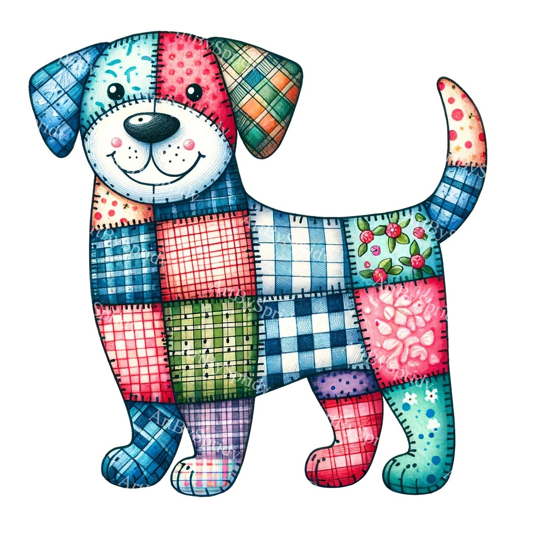 Patchwork Dog Clipart-whimsical Fabric Patterns,colorful Animal Digital ...