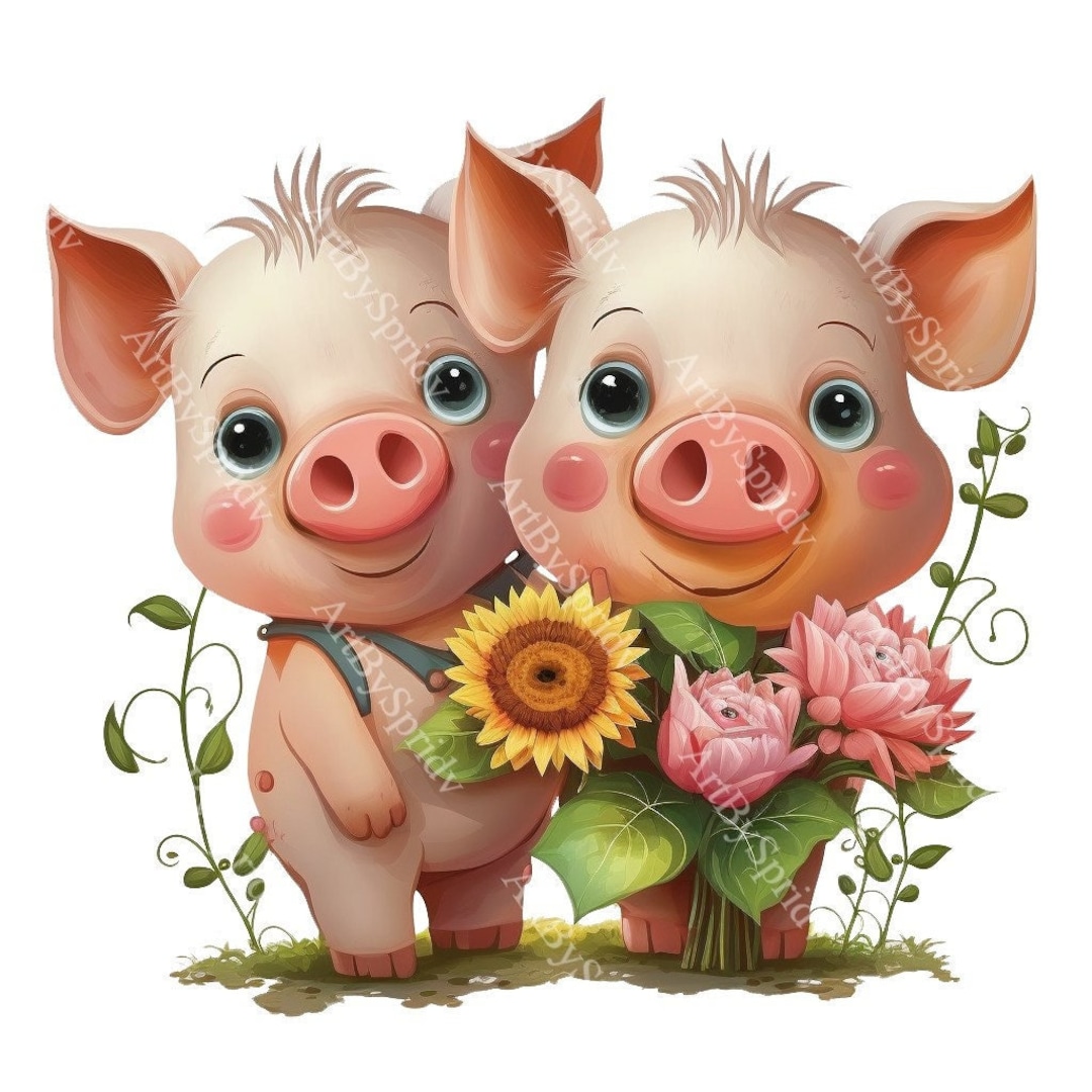 Pigs With Flowers PNG, Floral Farm Animal, Transparent Clipart Kids ...