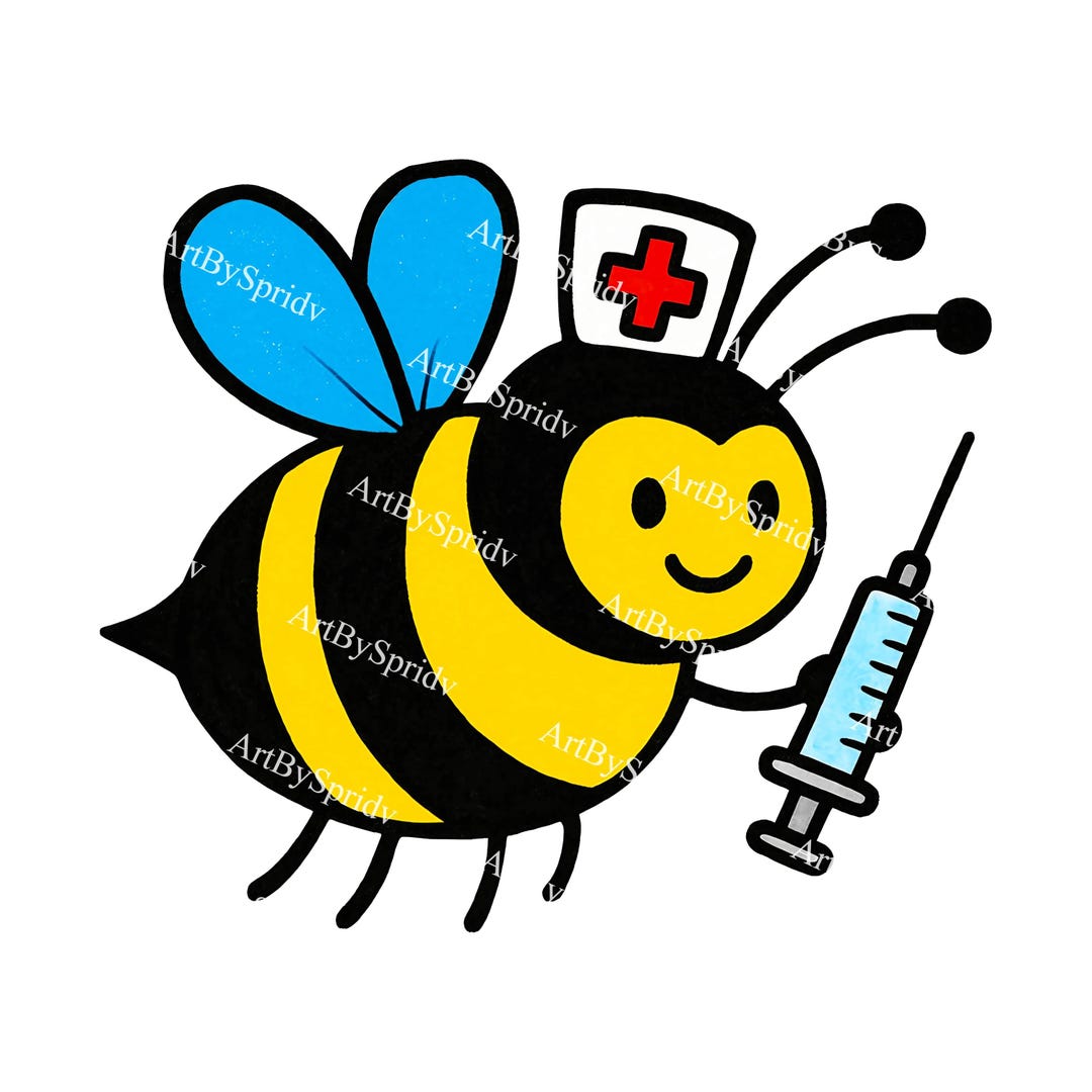 Nurse Bee PNG Clipart | Funny Bumblebee With Medical Hat and Syringe ...