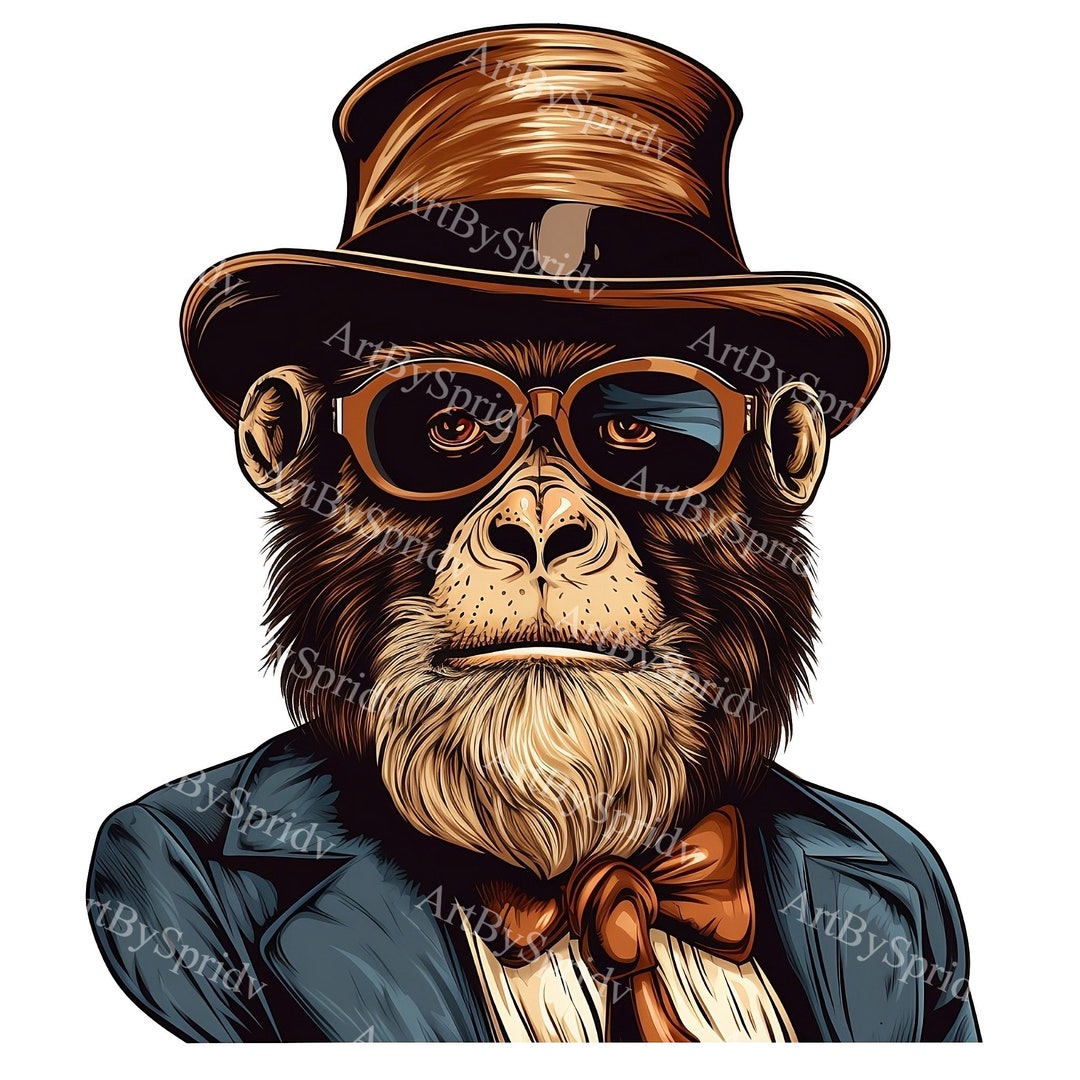 Stylish Gentleman Monkey Clipart - Dapper Chimpanzee PNG, Vintage ...
