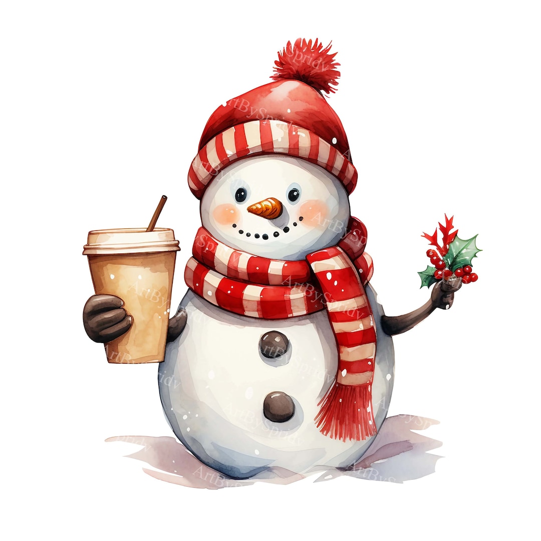 Christmas Snowman With Coffee PNG Clipart, Cute Winter Xmas Holiday ...