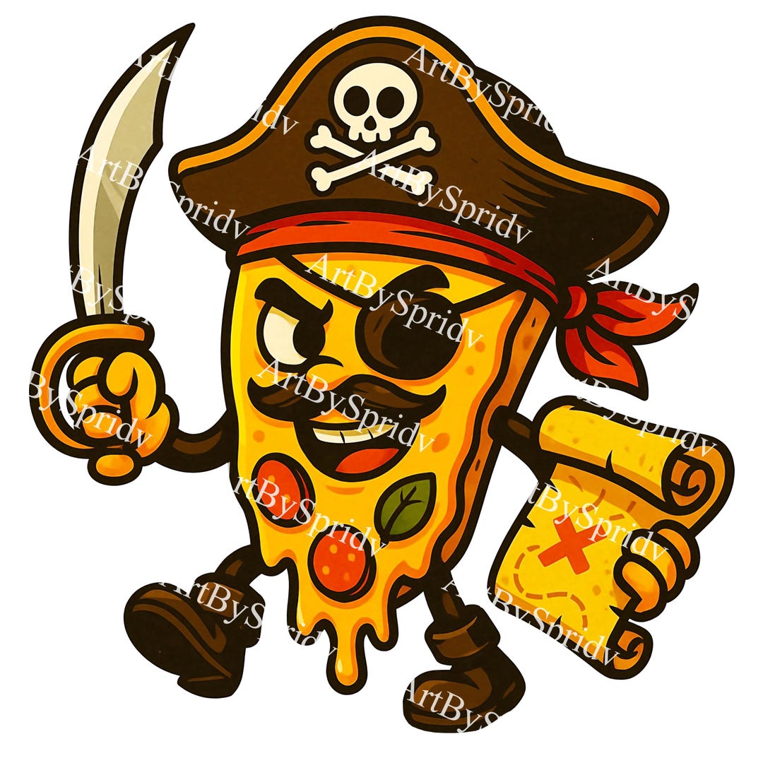 Pirate Pizza Slice PNG Clipart, Cartoon Pizza With Sword, Eyepatch ...