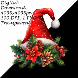 4 Pack Christmas Santa Hat With Xmas Decor Transparent PNG Clipart ...