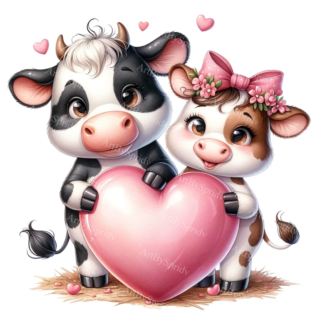 Cow Couple Clipart PNG, Cute Farm Animal Love Illustration, Romantic ...
