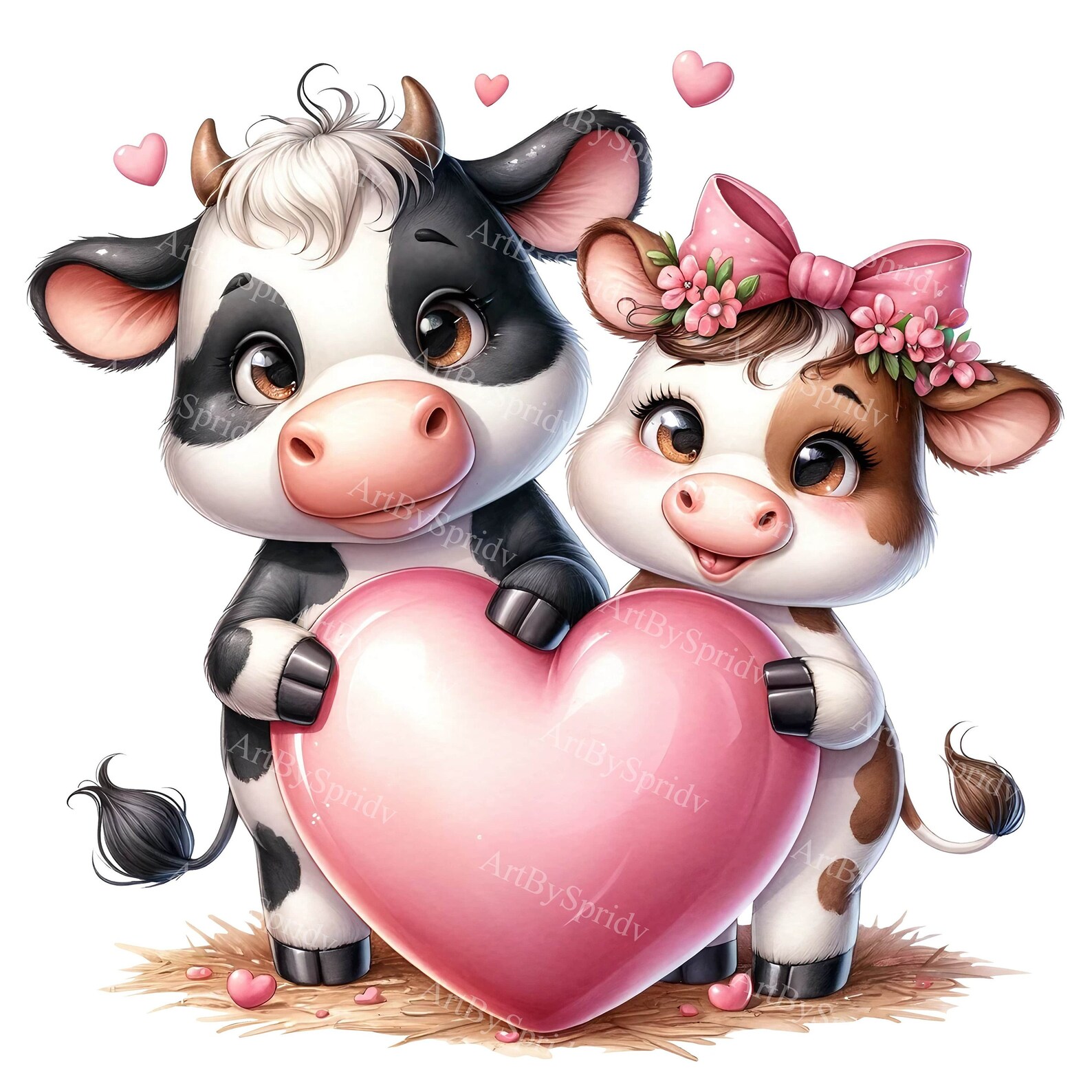 Cow Couple Clipart PNG, Cute Farm Animal Love Illustration, Romantic ...