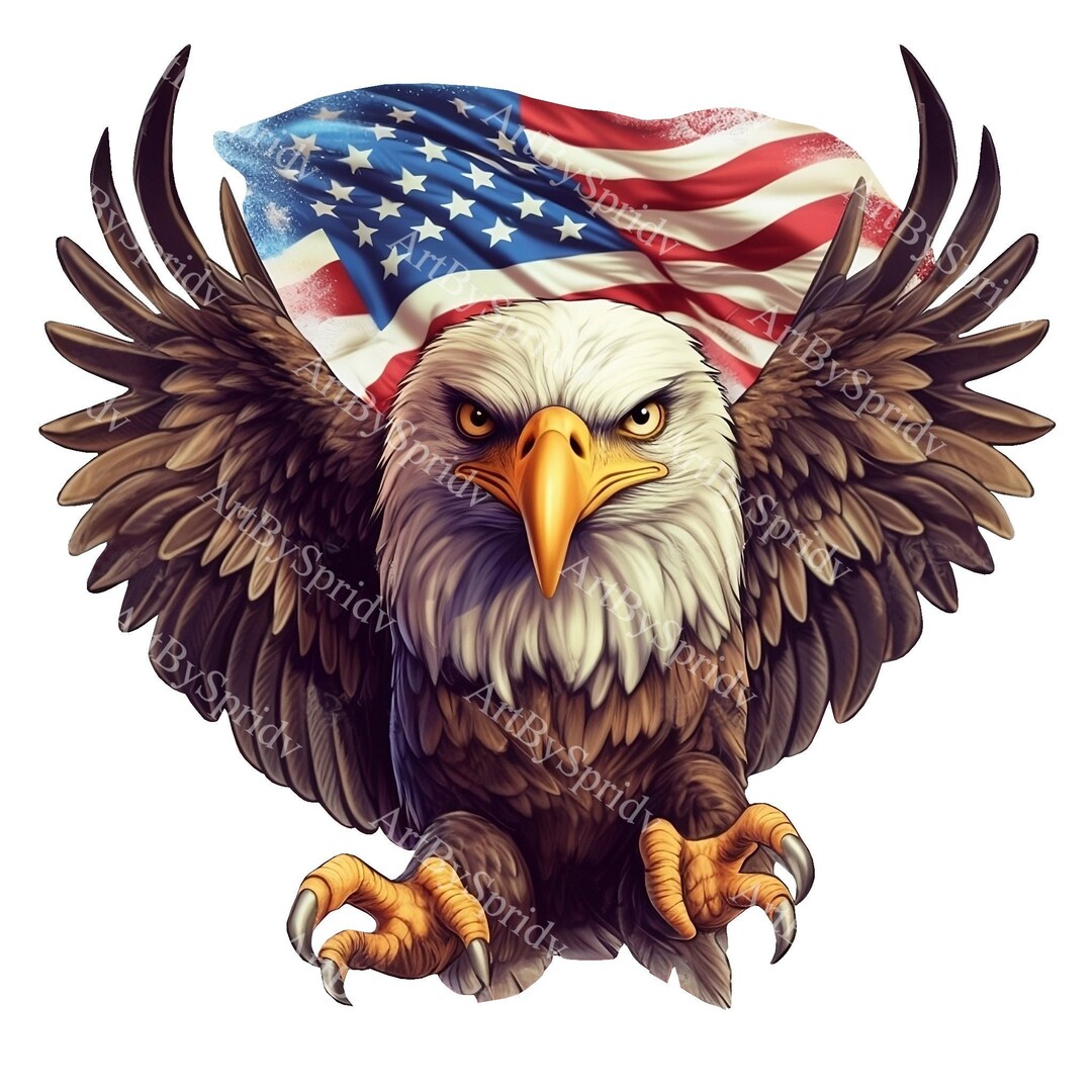 American Bald Eagle Patriotic Clipart 4th of July USA Flag Digital PNG ...