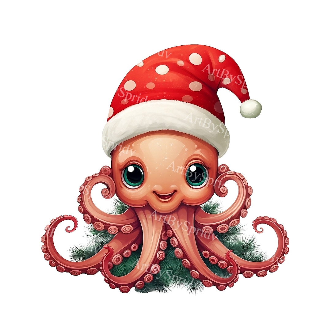 Cute Octopus Christmas Santa Hat Transparent PNG Clipart,kid/adult ...