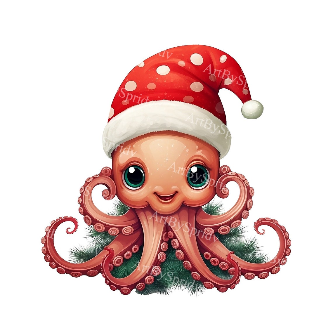 Christmas Octopus Clipart, Cute Santa Hat Octopus PNG, Festive Xmas ...