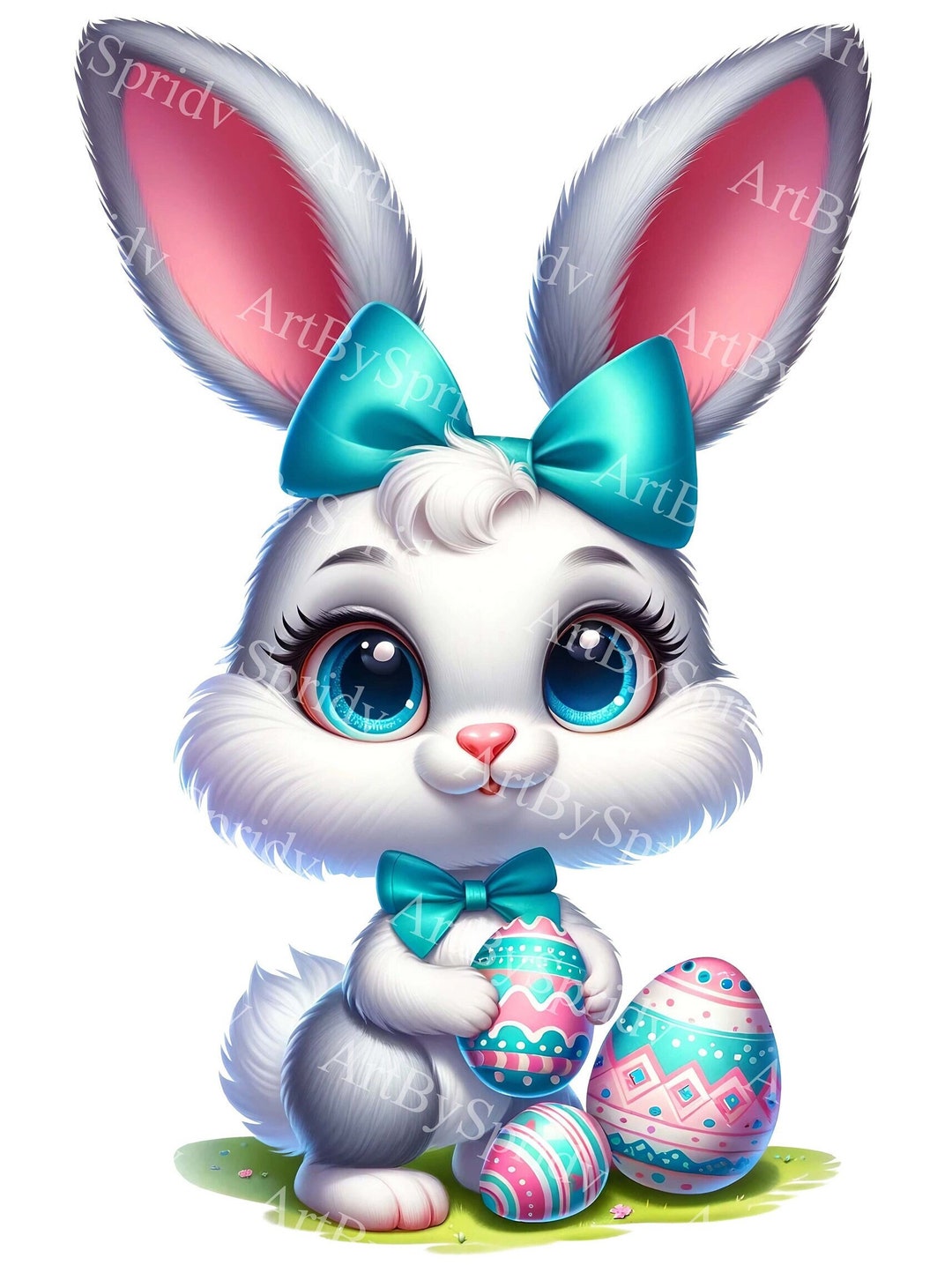 Easter Bunny Clipart, Cute Rabbit With Easter Eggs PNG, Digital ...