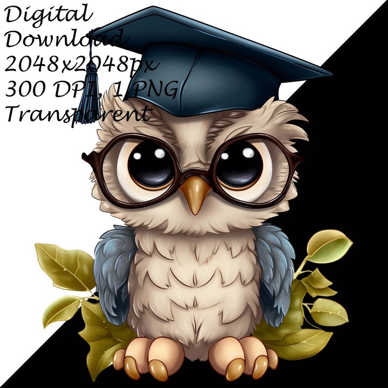 Baby Owl With Glasses & Graduation Cap PNG Clipart, Cute Back to School ...