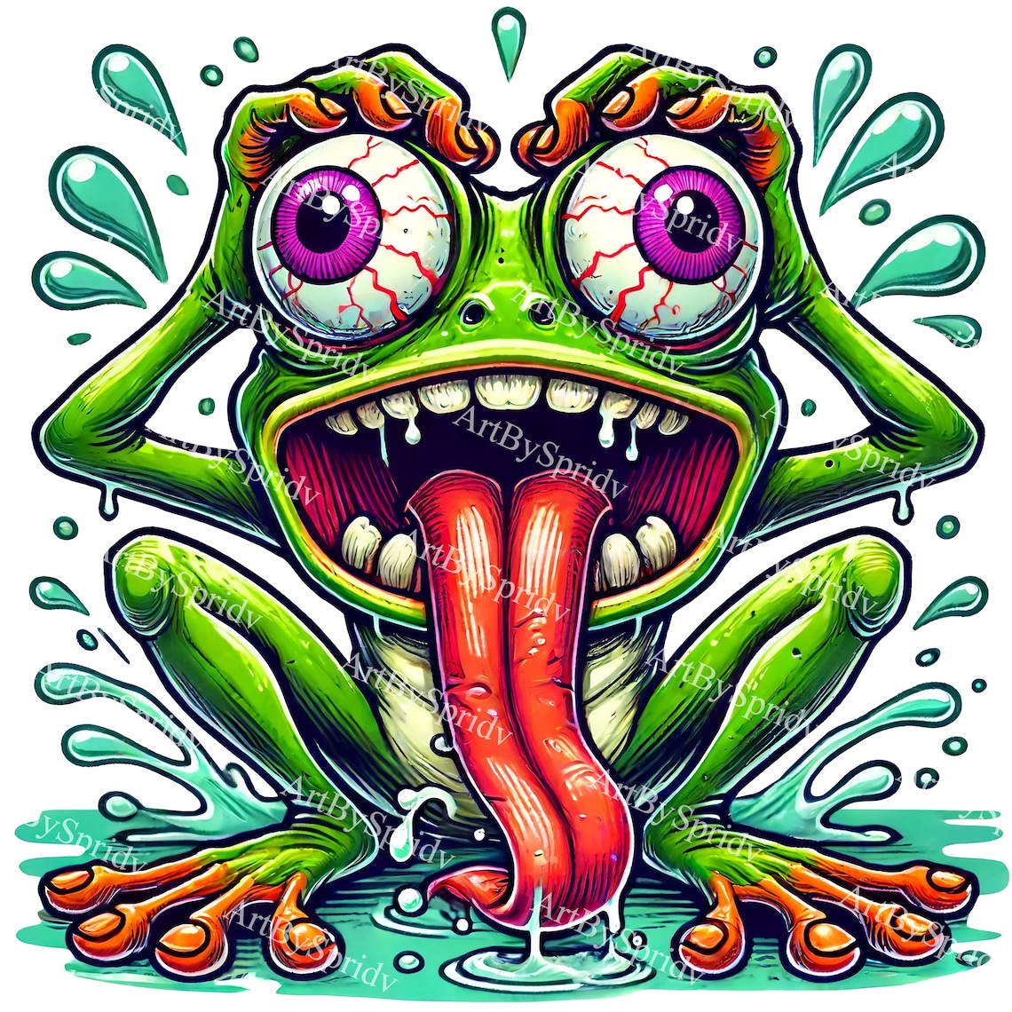 Crazy Cartoon Frog PNG Clipart With Exaggerated Eyes & Tongue,hand ...