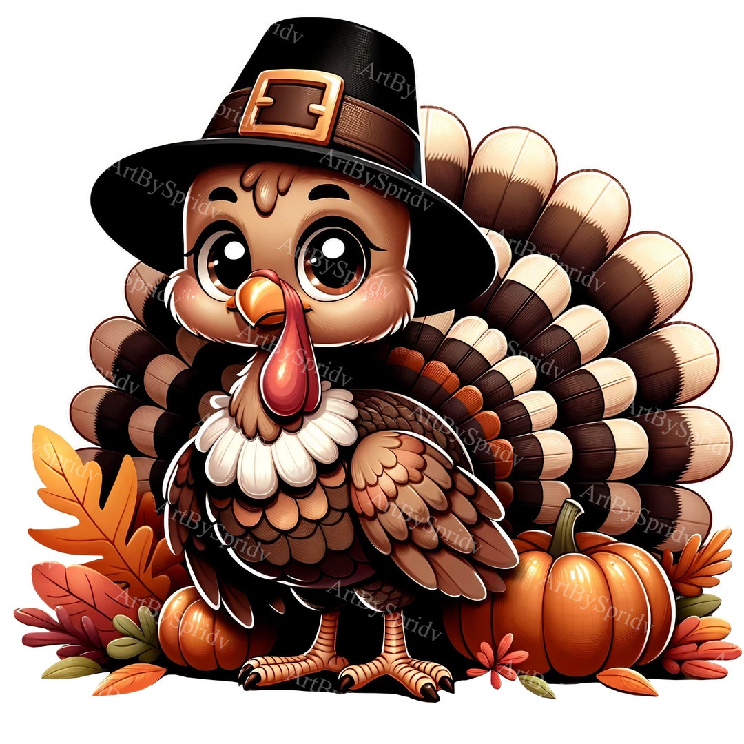 Thanksgiving Turkey Clipart - Cartoon Turkey With Pumpkin, Pilgrim Hat ...