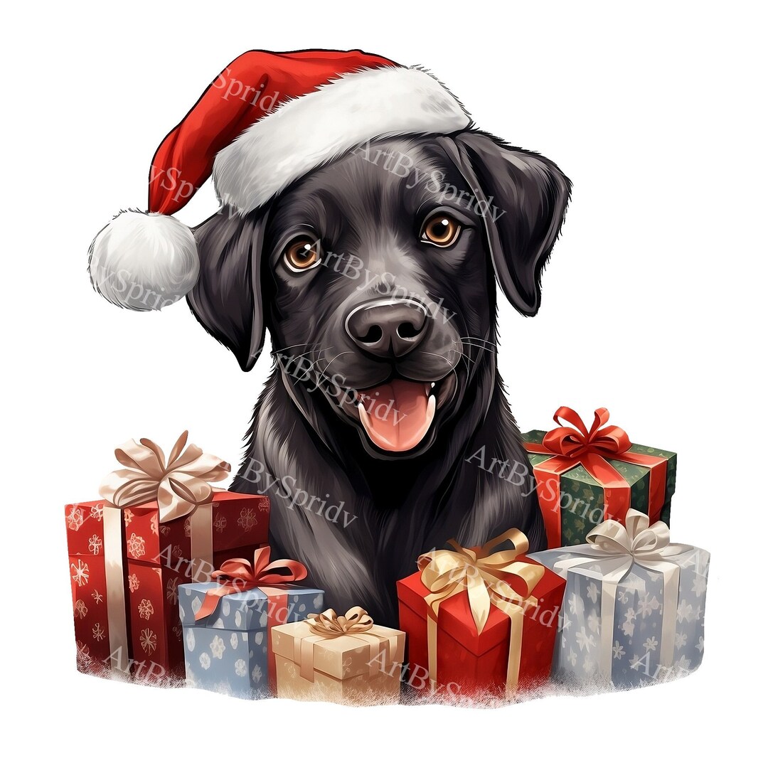 Adorable Christmas Dog With Santa Hat PNG Clipart, Xmas Festive Holiday ...