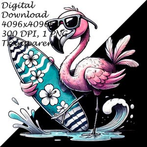 Cool Surfing Flamingo PNG, Tropical Beach Flamingo Clipart, Retro ...