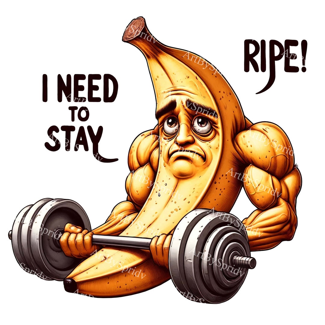Muscular Banana Clipart,strong Fruit Lifting Weights PNG, Fitness Humor ...