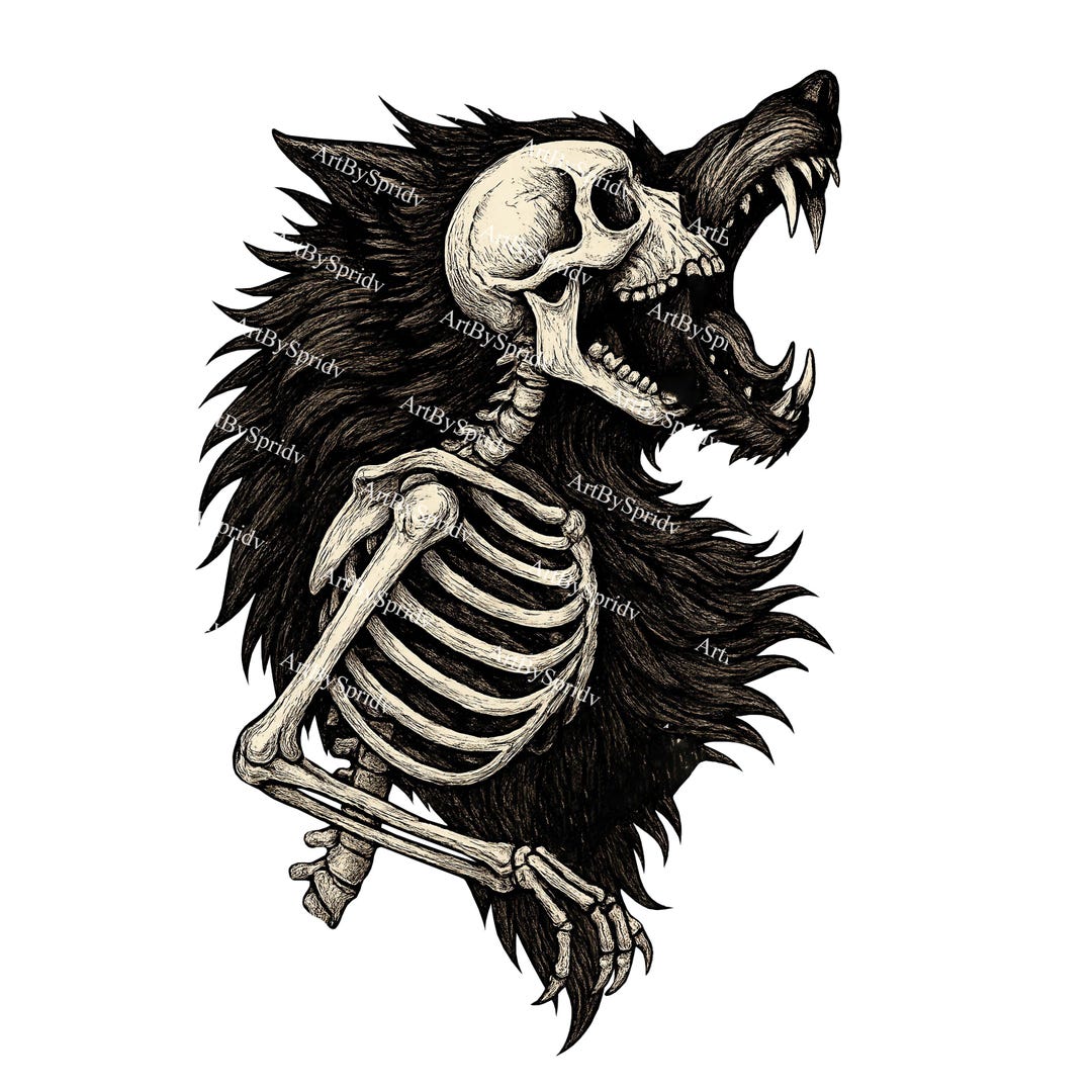 Skeleton Werewolf PNG, Gothic Horror Wolf Skull Clipart With Bones ...