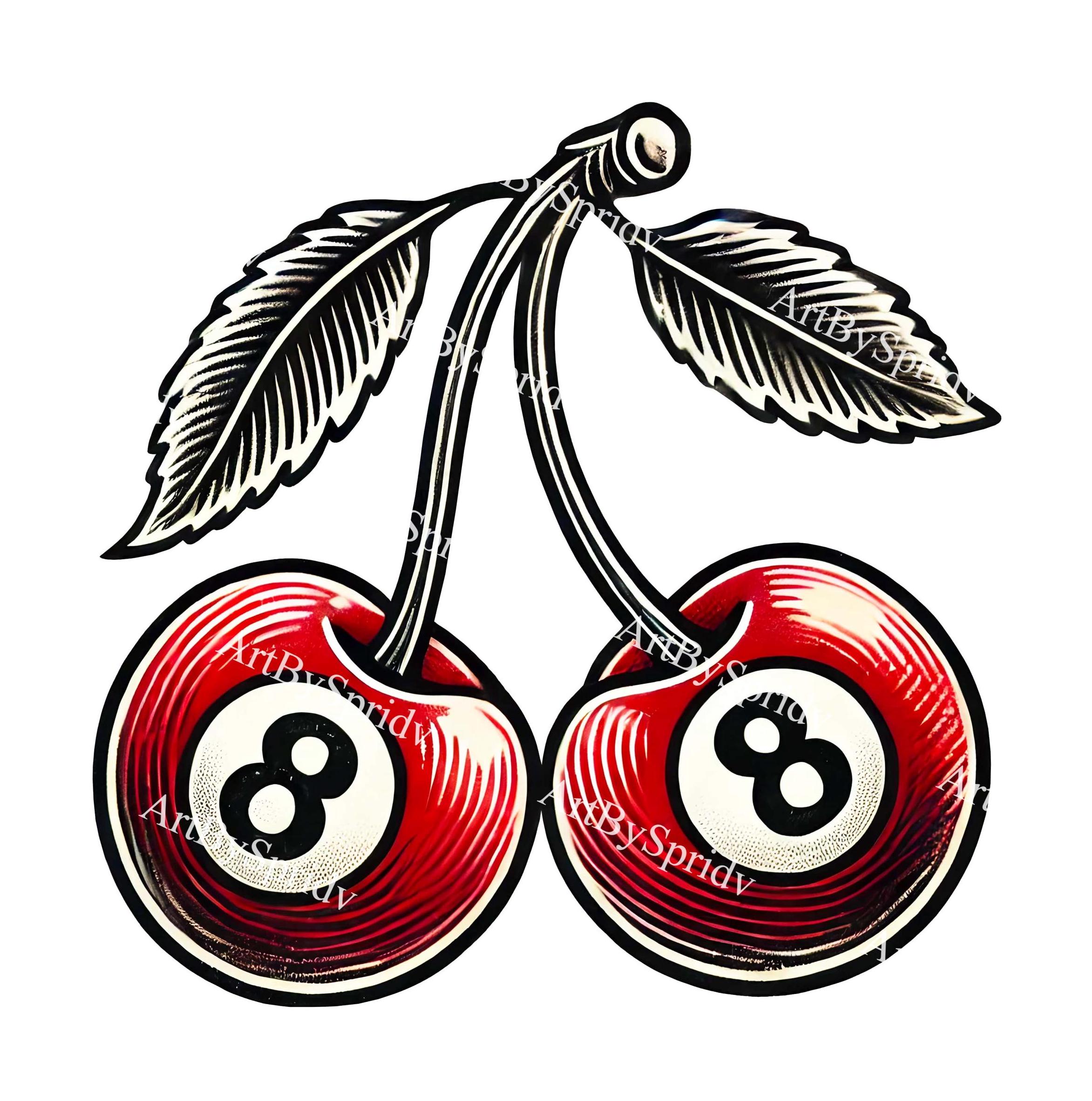 Vintage Tattoo Style 8 Ball Cherry PNG, Retro Rockabilly Pool Ball ...