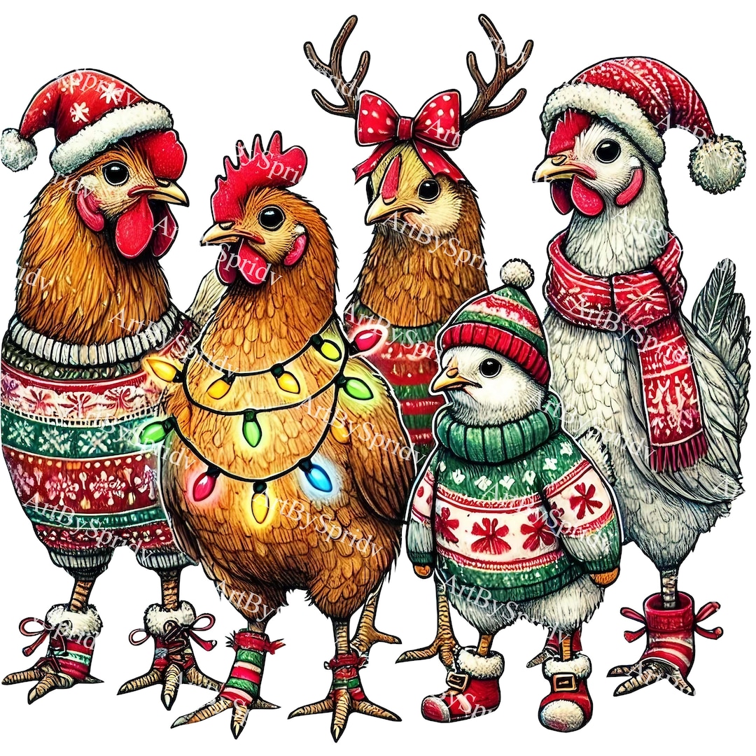 Festive Christmas Chicken Bundle PNG Clipart, Hand Drawn Funny Chickens ...