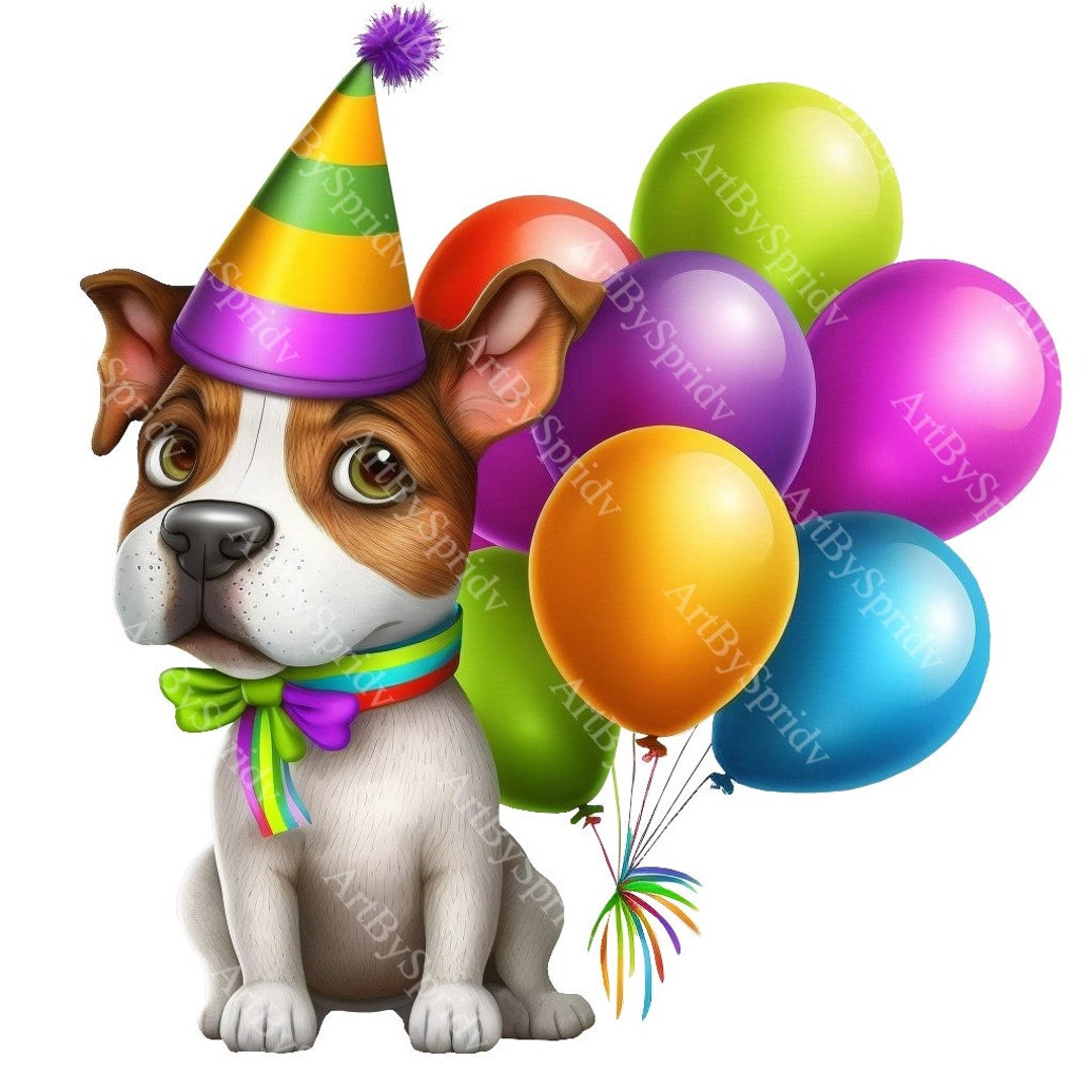 Cute Dog Birthday Party Hat&balloons PNG Clipart,transparent Animal ...