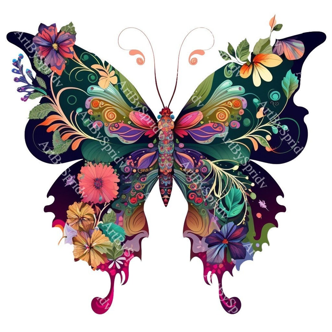 Cute Floral Butterfly PNG Clipart, Transparent Watercolor Kids/adult ...