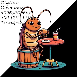 Whimsical Cockroach With Burger Cartoon Clipart: Printable PNG for ...