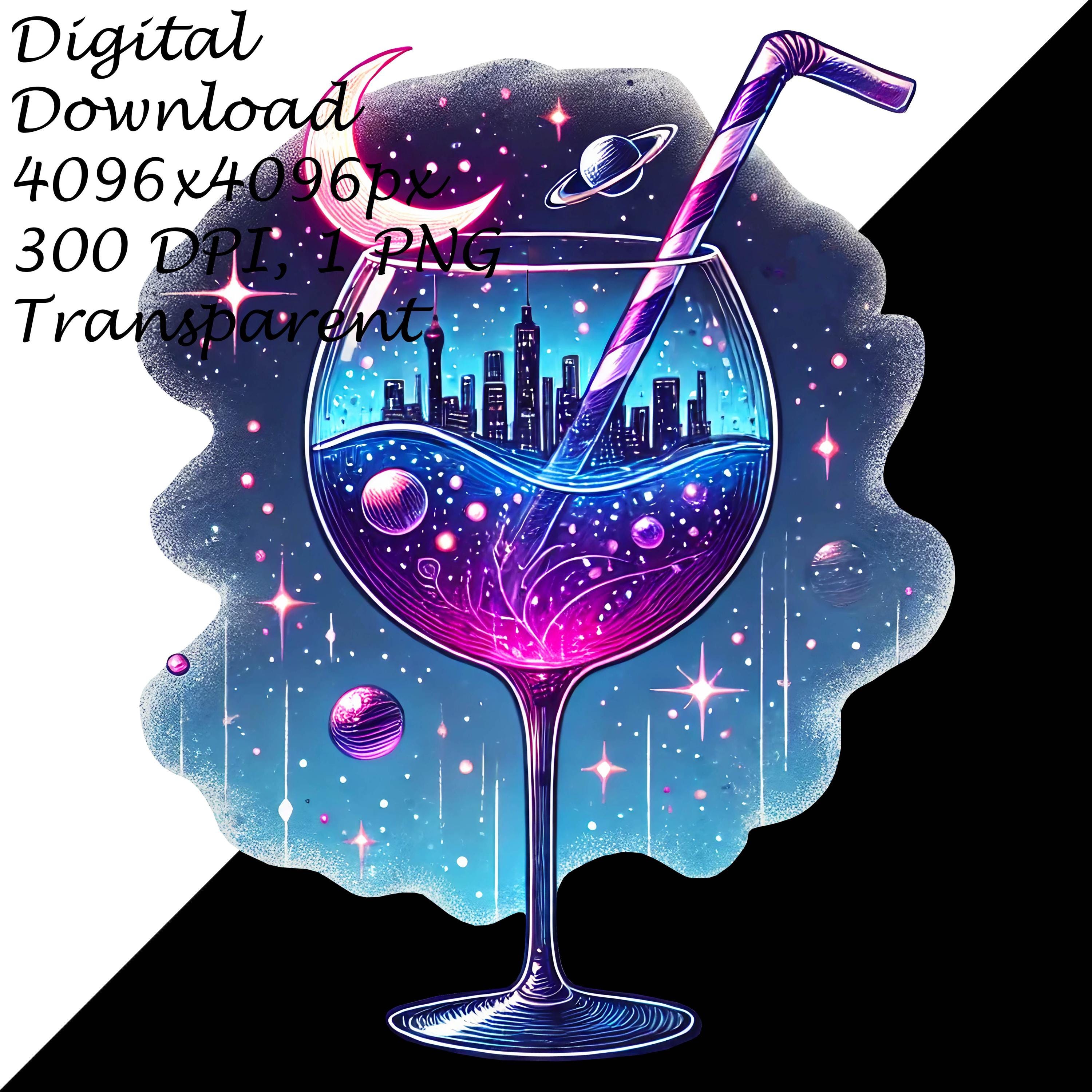 Galaxy Cocktail PNG, Surreal Wine Glass Cityscape Clipart, Cosmic Drink ...