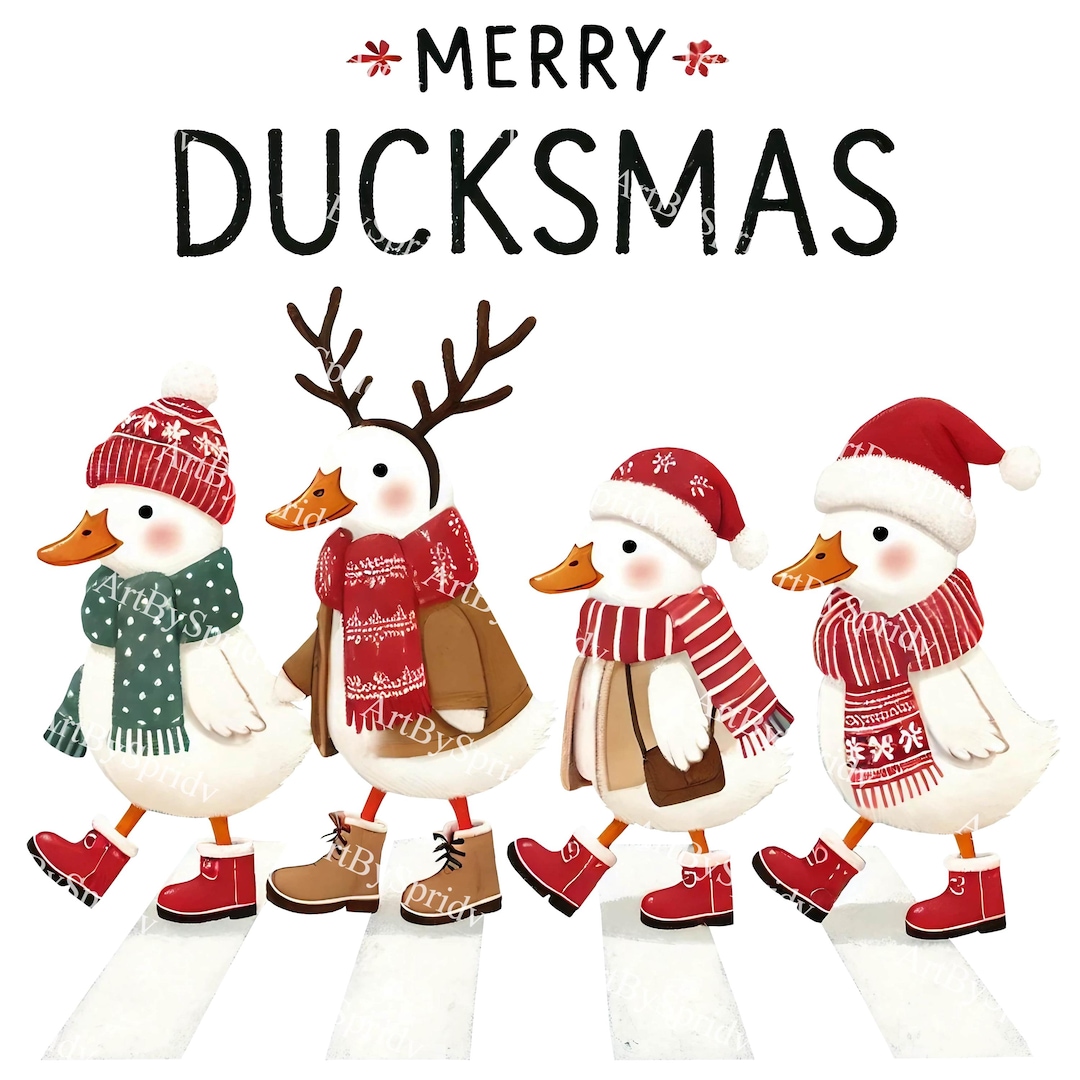 Merry Ducksmas Festive Christmas Duck Family PNG Clipart, Cute Ducks ...