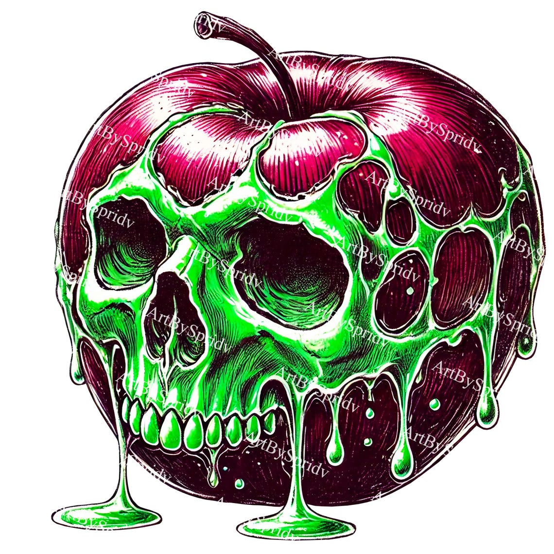 Poison Apple Skull PNG, Horror Gothic Green Drip Art, Dark Fantasy ...