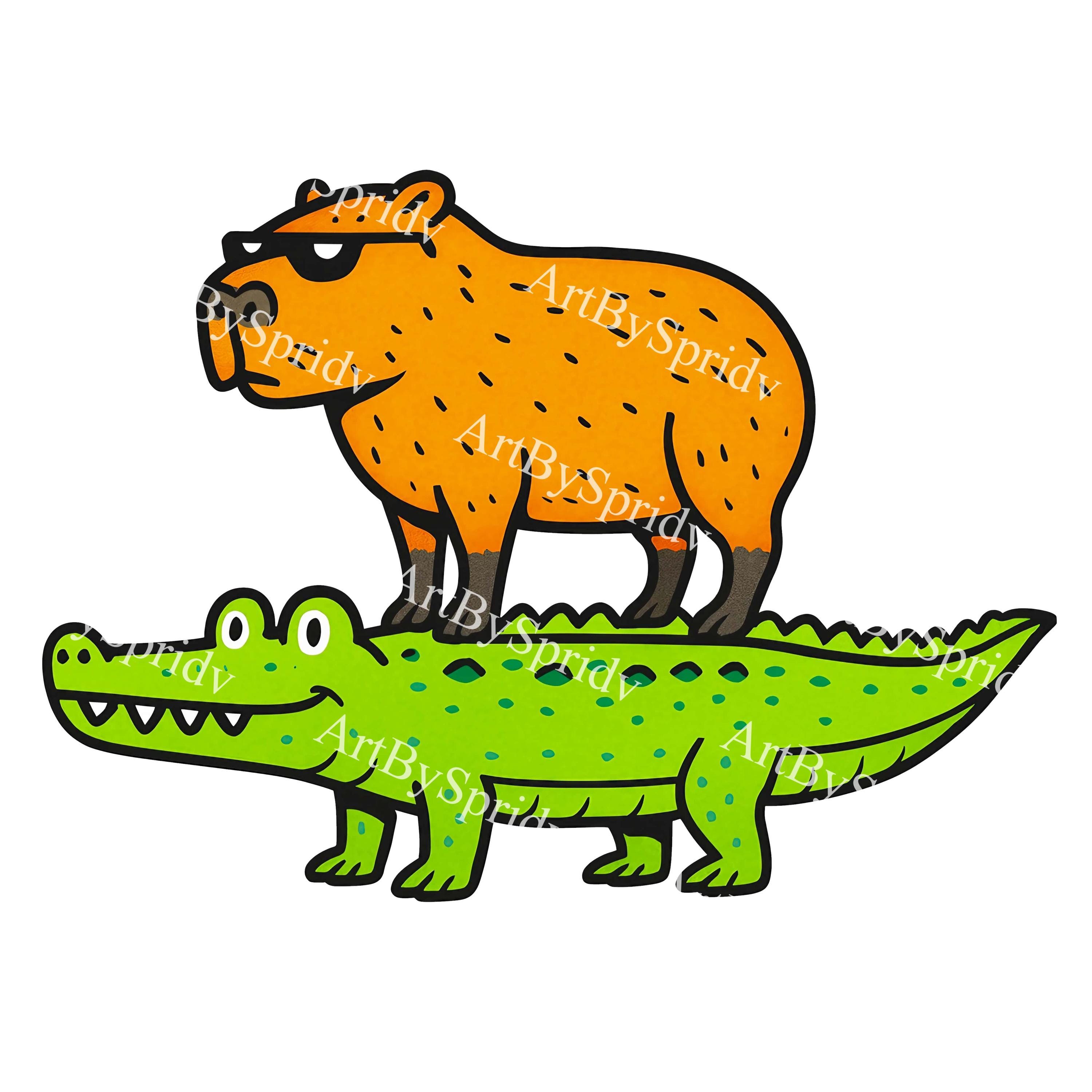 Capybara Riding Alligator PNG Clipart - Funny Animal Stack Transparent ...
