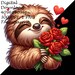 Sloth With Red Roses Clipart Valentine's Day Digital PNG, Perfect for ...