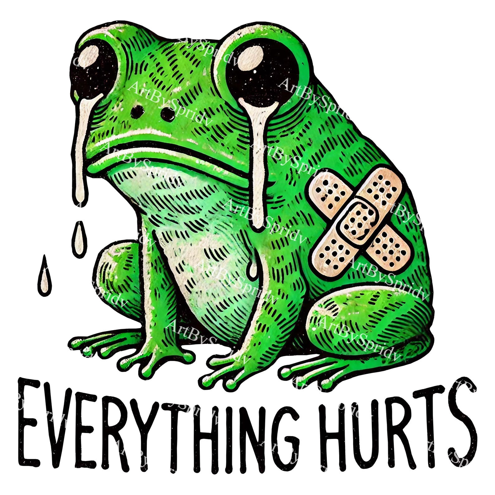 Sad Frog PNG Clipart, Everything Hurts Crying Frog With Bandage ...