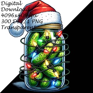 Christmas Pickles Clipart - Glass Jar With Green Pickles & Colorful Lights - PNG for DTG, T ...