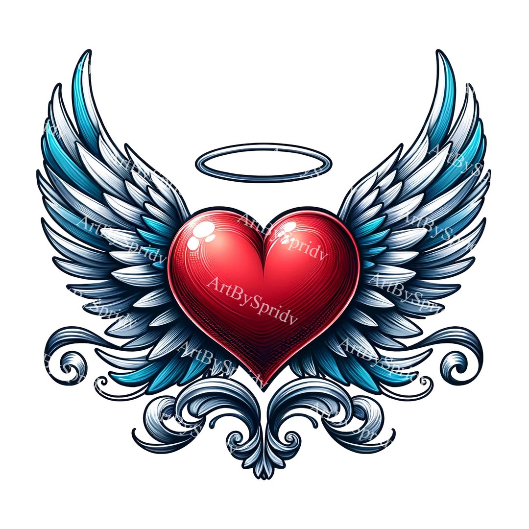 Red Heart With Angel Wings & Halo PNG Clipart-perfect Gift for ...