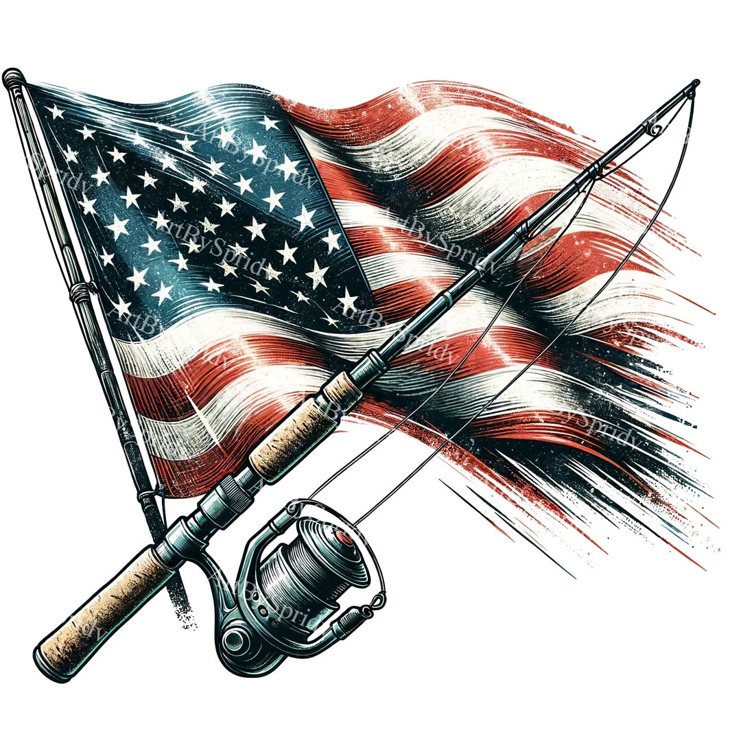 Patriotic Fishing Rod & American Flag Clipart for Sublimation Projects ...