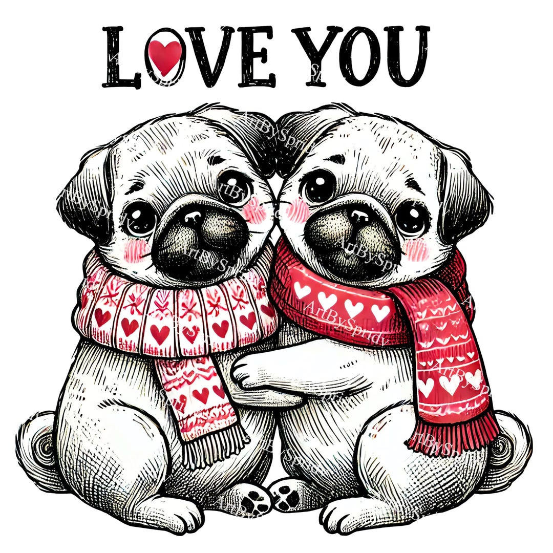 Pug Love PNG, Hand-drawn Valentine Dogs Clipart, Romantic Puppy ...