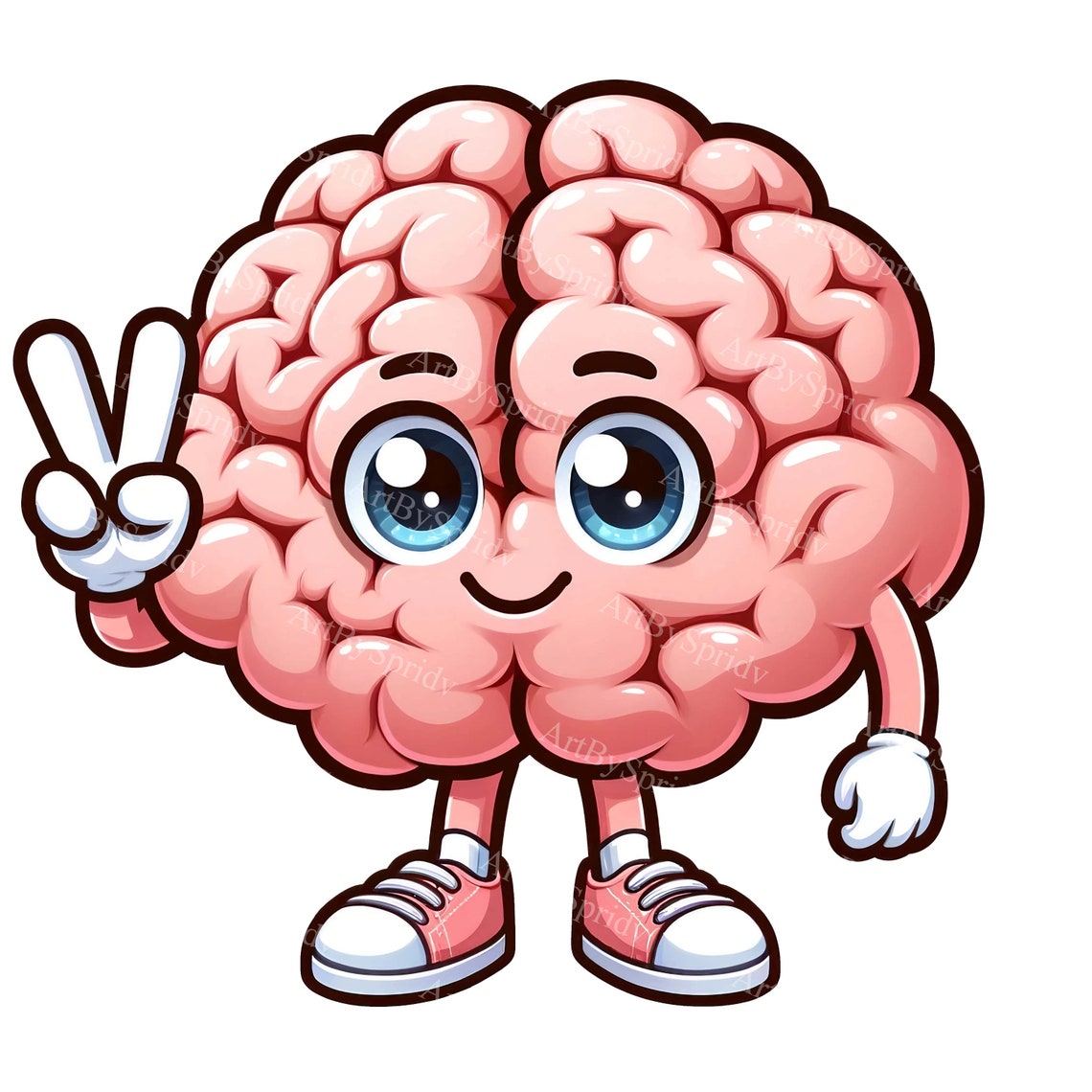Cerebro de dibujos animados Clipart PNG Cerebro amigable haciendo el signo de la paz para DTG ...
