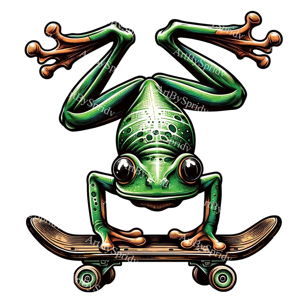 Cute Hand-drawn Frog on Skateboard|digital Funny Amfibian Art for Kids ...