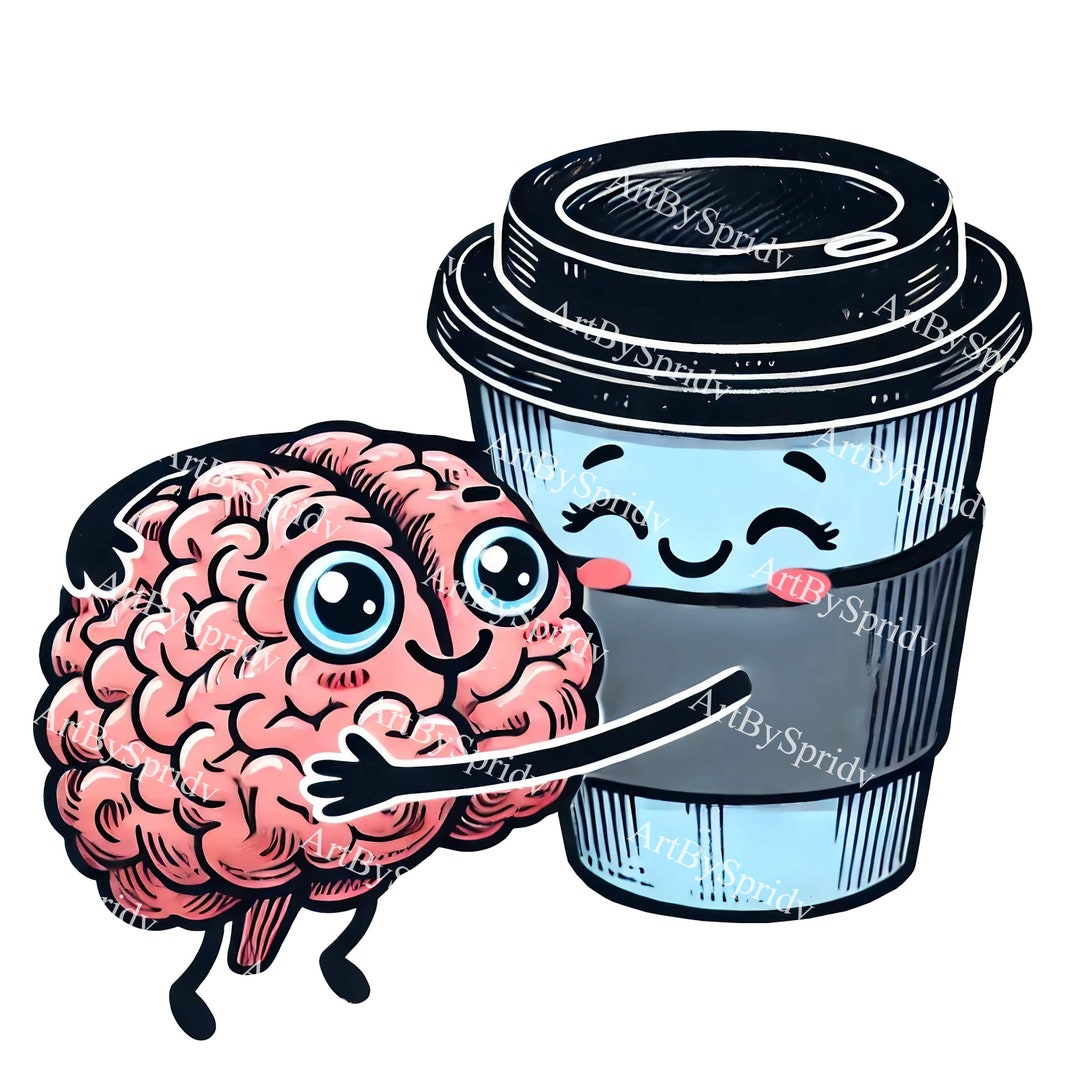 Adorable Coffee Cup and Brain Hugging Download PNG Clipart, Cute Brain ...