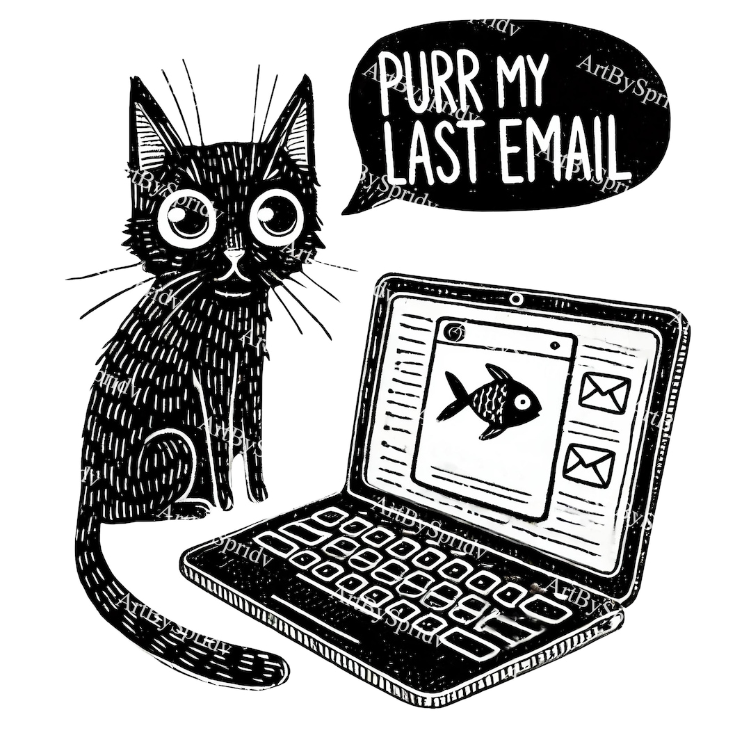 Funny Cat Email Clipart, Purr My Last Email Digital Clip Art, Black Cat ...