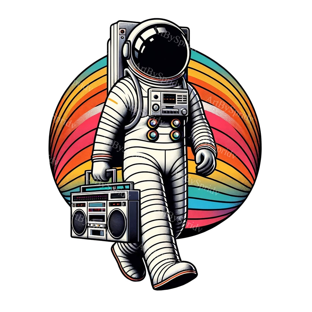 Astronaut Boombox Clipart - Space Suit & Helmet Digital PNG, Retro ...