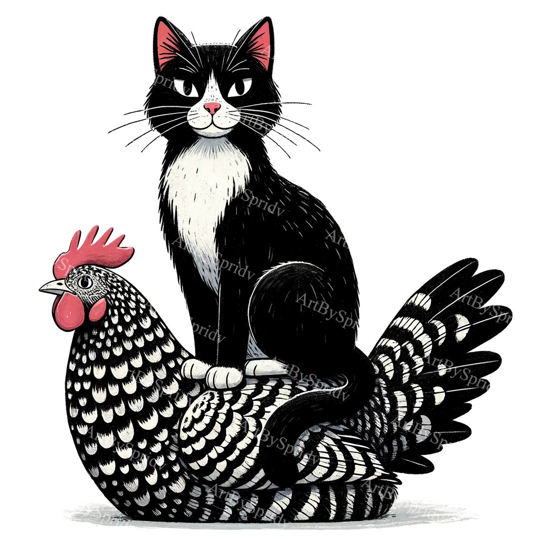 Cat Riding Rooster Clipart - Transparent PNG Illustration, Farm Animal ...