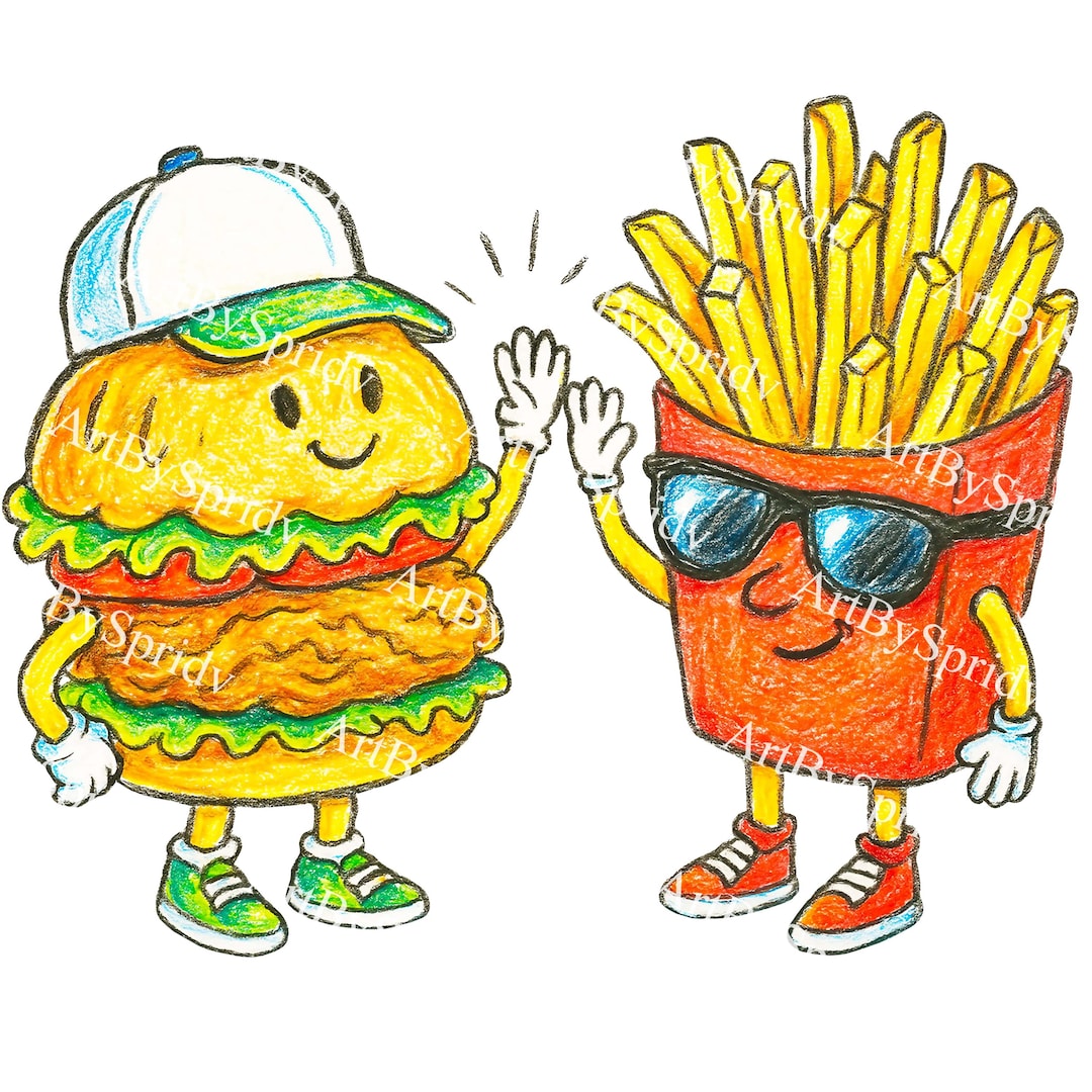Funny Burger and Fries Best Friends PNG Clipart | Kawaii Fast Food High ...
