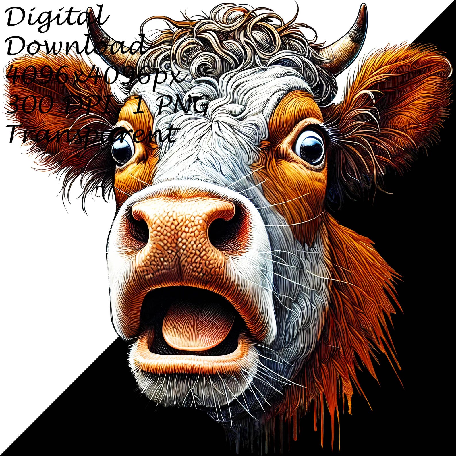 Highland Cow PNG, Shocked Cow Face Sublimation, Realistic Farm Animal ...