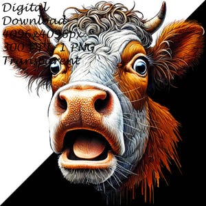 Highland Cow PNG, Shocked Cow Face Sublimation, Realistic Farm Animal ...