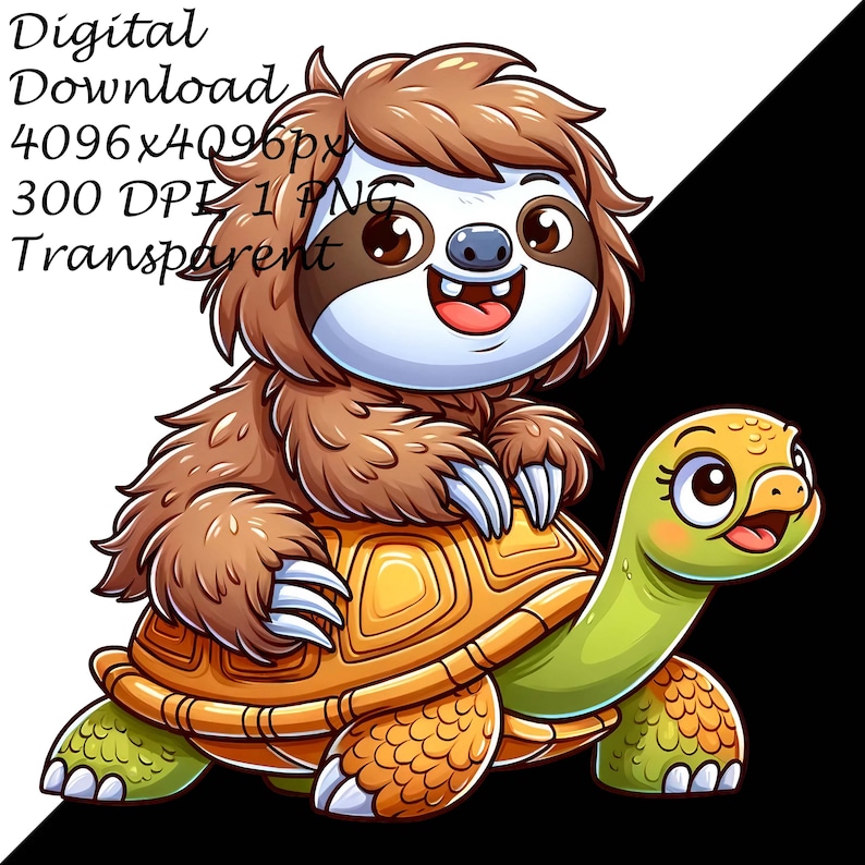 Cute Sloth and Tortoise Clipart - Digital PNG for T-shirt, Mug ...