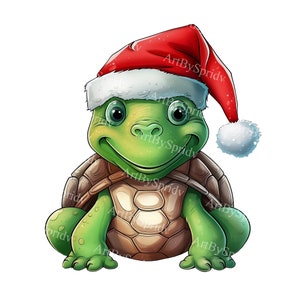 Christmas Turtle Clipart | Cute Turtle With Santa Hat PNG | Holiday ...