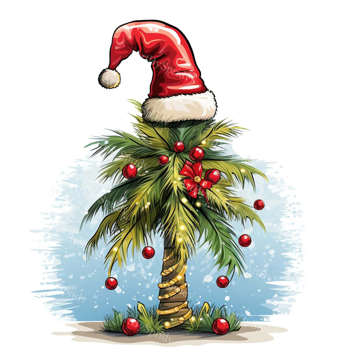 Christmas Balls Palm Tree With Santa Claus Hat Transparent PNG Clipart ...