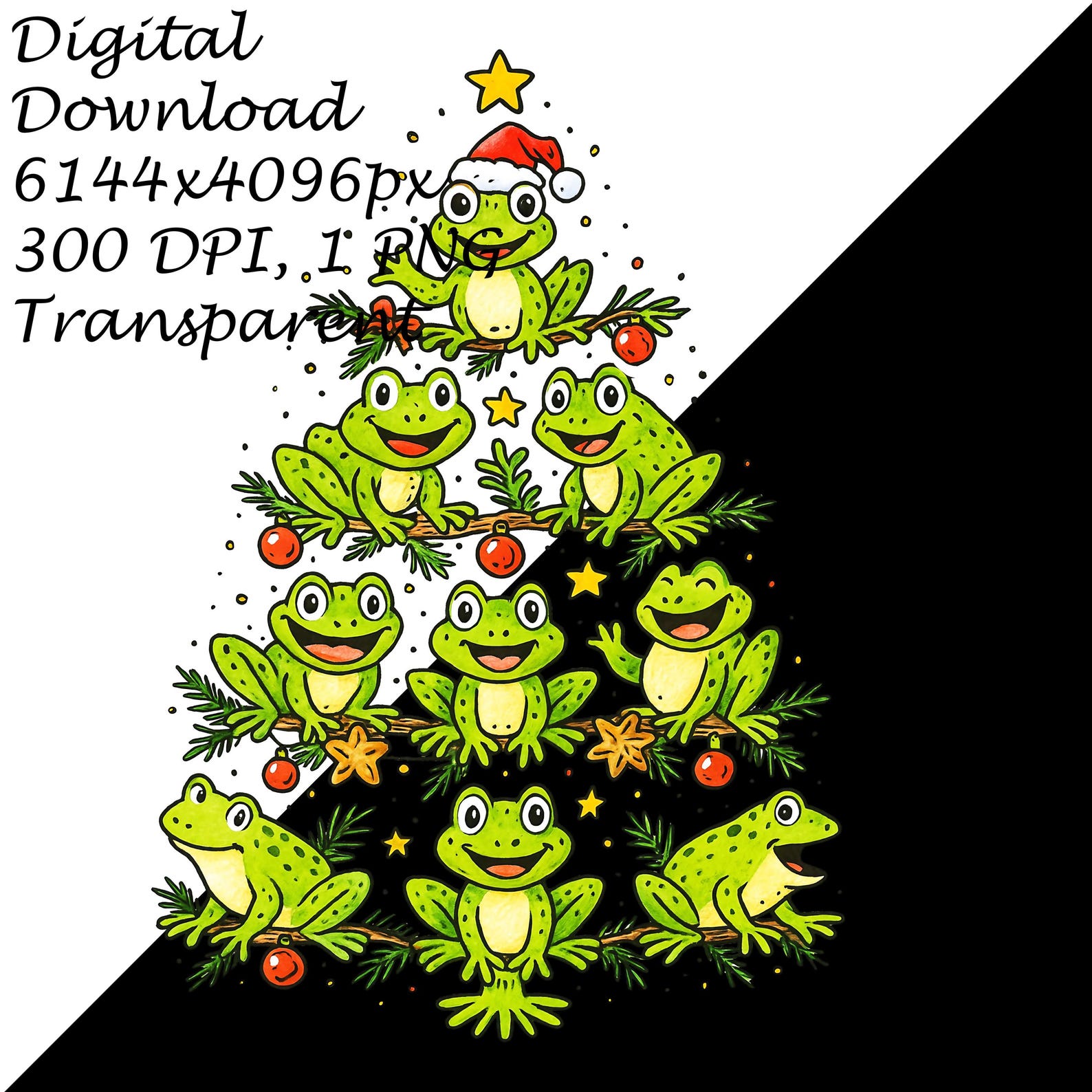 Frog Christmas Tree PNG, Cute Frogs Clipart, Kawaii Holiday Toads ...
